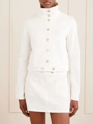 COURREGES Redition Cropped Logo-embroidered Denim Jacket - White