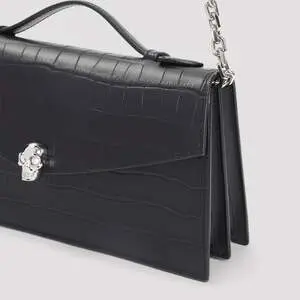 Alexander McQueen Skull Top Handle Bag In Crocodile-embossed Calf Leather - Black