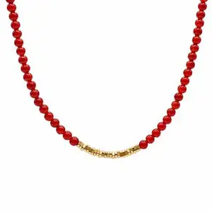 ORMIRO Navajo Agate & Golden Nugget Beaded Necklace - Red