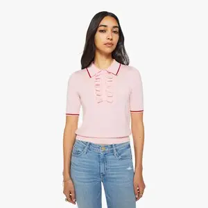 MOTHER The S/s Ruffle Raquette Polo Shirt - Red