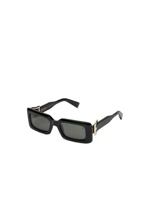 Balmain Rectangle Sunglasses With Gold Anthem Buckle - Black