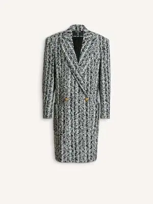 Balmain Long Two-tone Tweed Coat