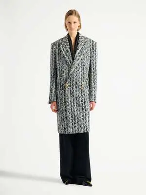 Balmain Long Two-tone Tweed Coat