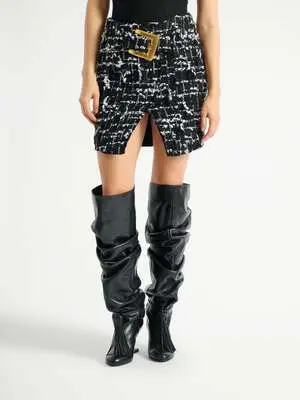 Balmain Belted Fringed Tweed Mini Skirt