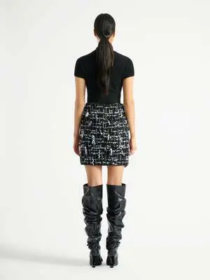 Balmain Belted Fringed Tweed Mini Skirt