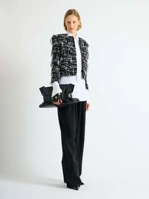 Balmain Cropped Fringed Tweed Jacket - Black