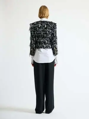 Balmain Cropped Fringed Tweed Jacket - Black
