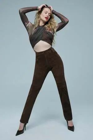 Bardot Nia Vegan Suede Pant - Dark Choco