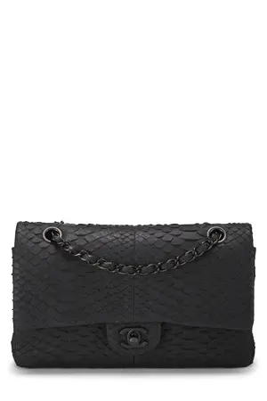 Chanel Python Classic Double Flap Medium - Black
