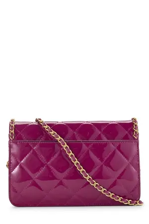 Chanel Patent Leather Quilted Heart Wallet On Chain