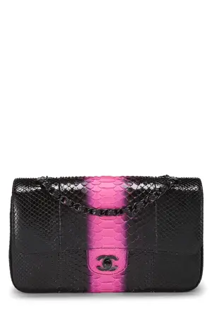 Chanel Black & Pink Python Classic Double Flap Medium - Multi