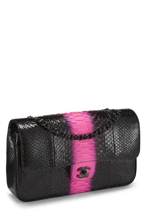 Chanel Black & Pink Python Classic Double Flap Medium