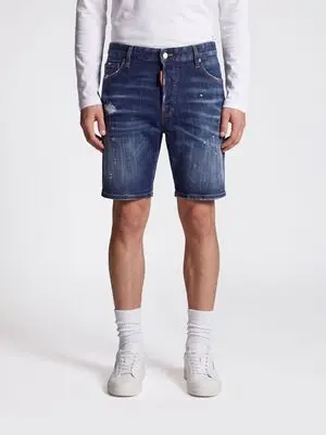 Dsquared2 Dsquared2 Cotton Denim Shorts With Worn Effect Navy