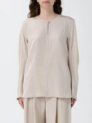 Max Mara Long-sleeved Crewneck Stretch Silk Satin Blouse - Sand