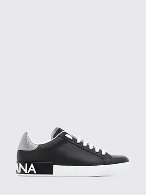 Dolce & Gabbana Portofino Smooth Calfskin Low-top Sneakers With Logo