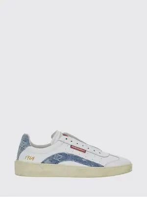 Dsquared2 Leather And Denim Bicolour Low Top Trainers - White