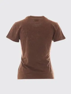GANNI Crew Neck Cotton T-shirt With Contrast Logo - Coffee