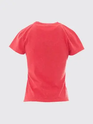 GANNI Crew Neck Cotton T-shirt With Printed Logo - Red