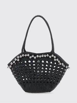 OSOI Lip Shoulder Bag In Recycled Leather With A Woven Double Handle - Black