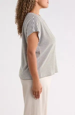 Eileen Fisher Striped Organic Cotton Crewneck Top - Olive