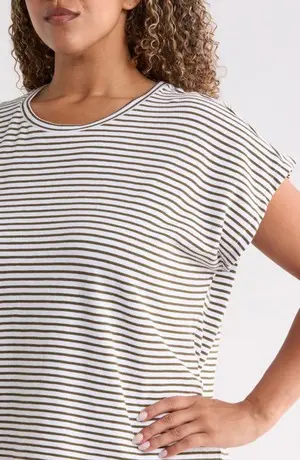 Eileen Fisher Striped Organic Cotton Crewneck Top - Olive