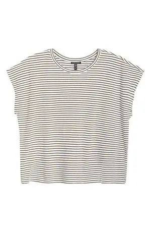 Eileen Fisher Striped Organic Cotton Crewneck Top - Olive