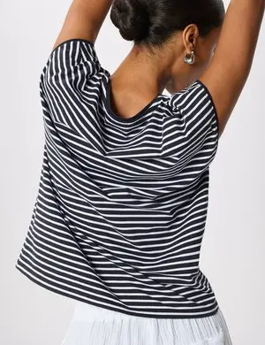 Whistles Striped Cap Sleeve T-shirt - Navy/multi