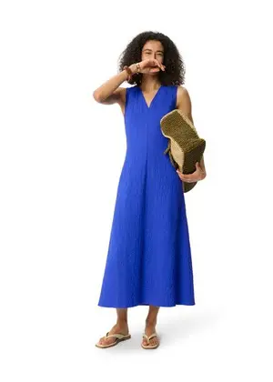 Whistles V-neck Sleeveless Textured Midi Dress - Blue