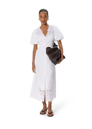 Whistles 100% Cotton Broderie Midi Dress - White