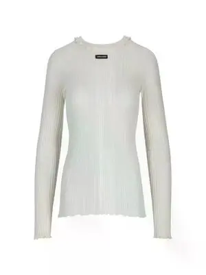 Miu Miu Ruffle-trim Ribbed Knit Sweater