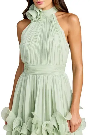 Mac Duggal Chiffon Halter Neck Tiered Ruffle Midi Dress