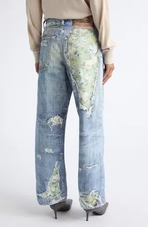 Acne Studios 1981 Trompe L'oeil Wide Leg Jeans - Blue/green