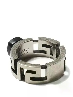 Versace Greca Ring With Faceted Glass Stone