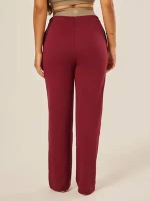 BE ATHLETICA Varsity Wide Leg Joggers - Garnet