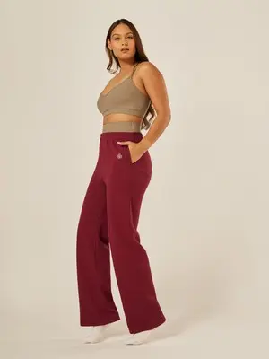 BE ATHLETICA Varsity Wide Leg Joggers - Garnet
