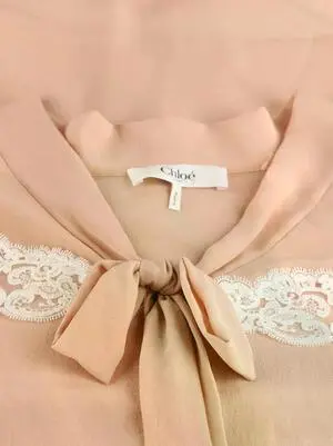 Chloé Lace-trimmed Tie-neck Silk Shirt - Orange