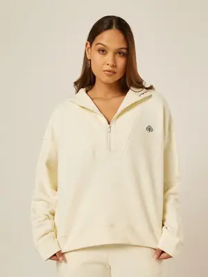BE ATHLETICA Varsity Athletica Quarter Zip Sweatshirt - Marshmallow