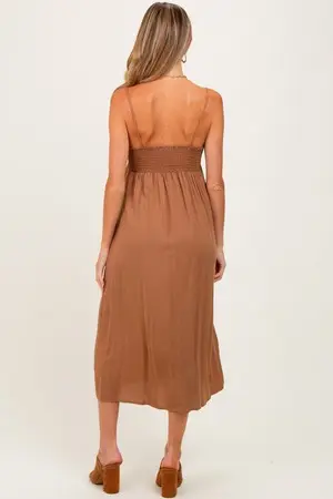 PINKBLUSH Sleeveless Front Tie Maternity Midi Dress