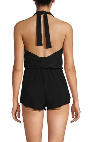 LANDS' END Slenderlite Surplice Halter Swim Romper With Hidden Shorts