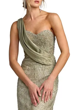 Mac Duggal Embellished One-shoulder Mermaid Gown