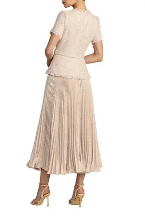 Mac Duggal Bouclé Pleated Midi Dress