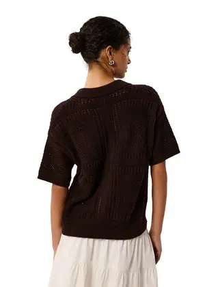 Whistles Open Front Crochet Polo Shirt