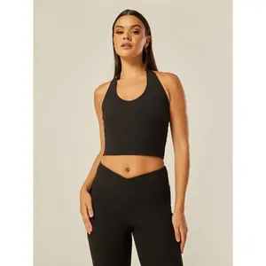 BE ATHLETICA Core Halter Neck Cropped Vest - Black