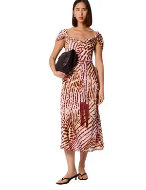 Whistles Orchid Print Scarf Midi Dress - Pink/multi