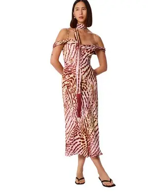 Whistles Orchid Print Scarf Midi Dress - Pink/multi