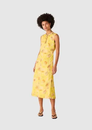 Whistles Sunshine Floral Textured Midi Dress - Yellow/ Multi