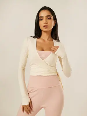 BE ATHLETICA Ultimate Wrap Top - Ecru
