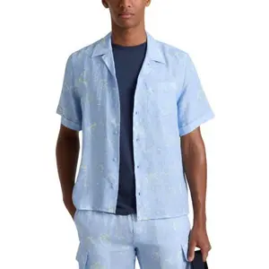 Vilebrequin Linen Bowling Shirt Bubble 3d - Cyan