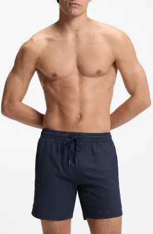 BOSS Relax Swim Trunks With Drawstring Waist - Navy