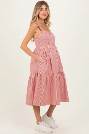 PINKBLUSH Striped Tie Overall Maternity Dress